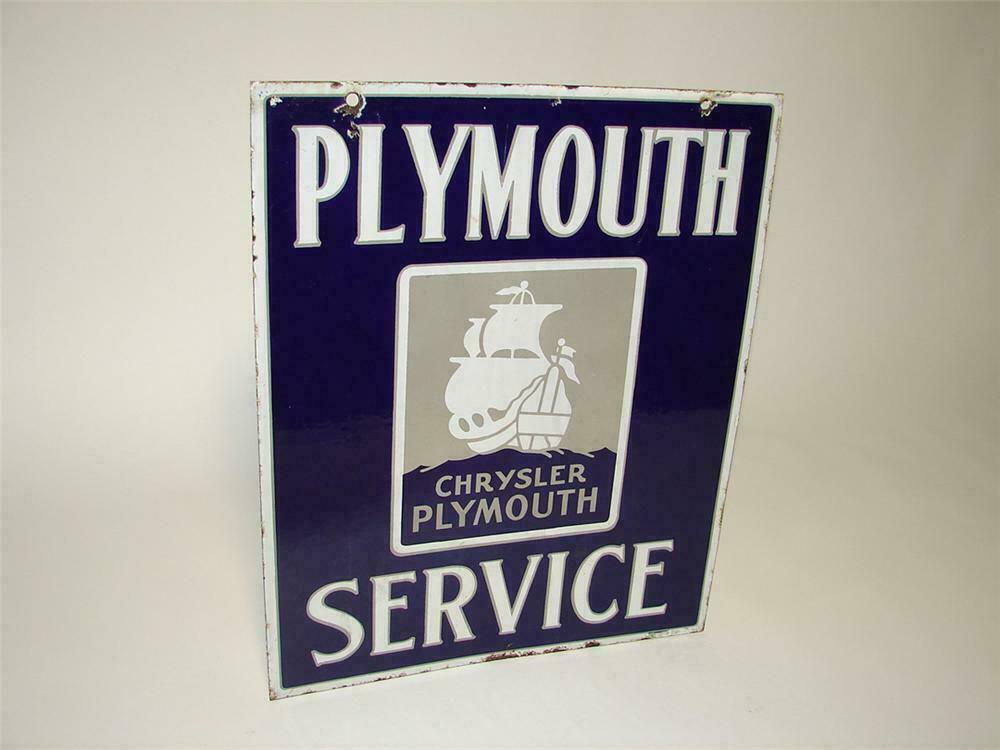 1930s Plymouth Service double-sided porcelain dealership sign