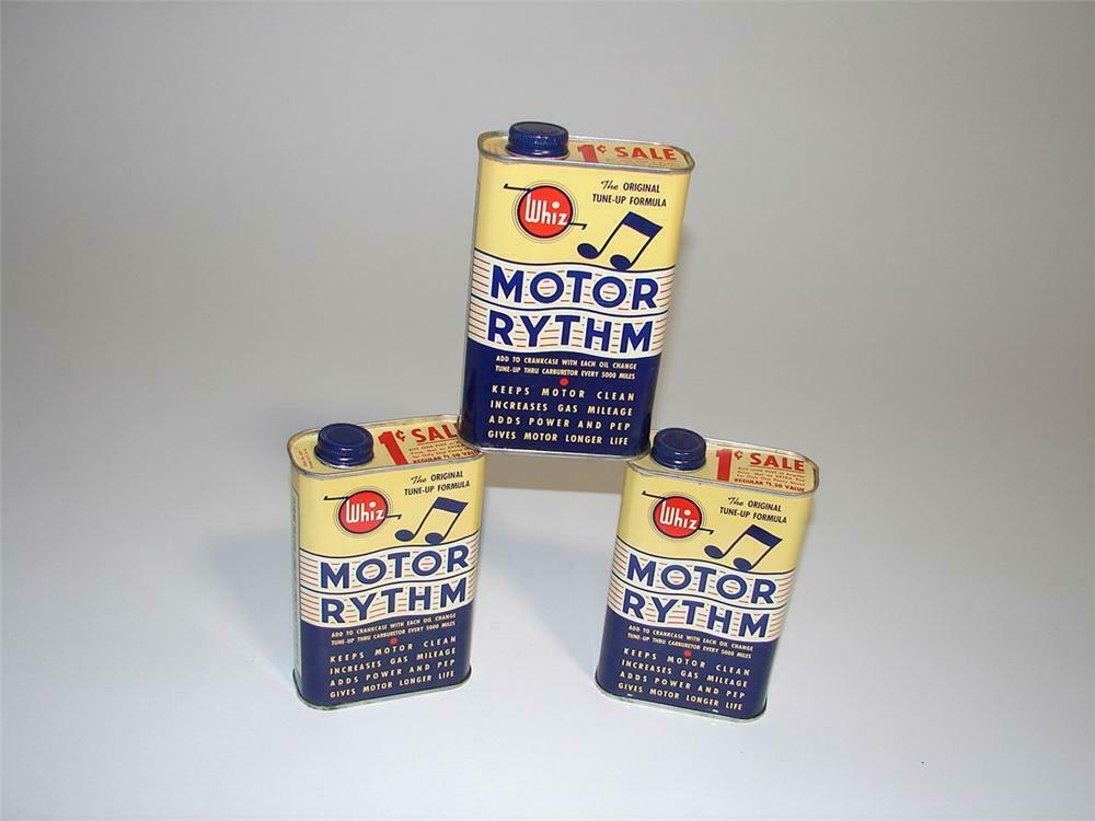 Lot of three N.O.S. Whiz Motor Rhythm Oil Additive tins.