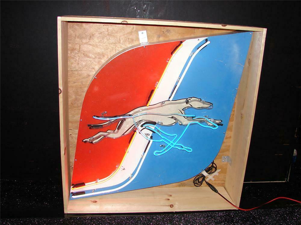 Spectacular early 1960s Greyhound Bus Depot neon sign with an