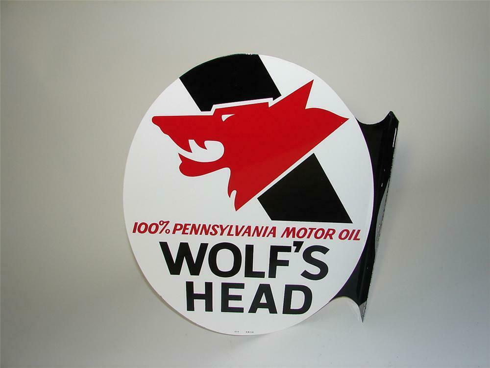 Striking Wolfs Head Motor Oil double-sided tin painted garage