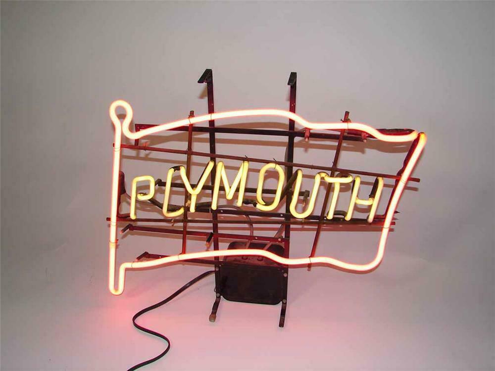 1950s Plymouth Automobiles Flag neon dealership showroom sign