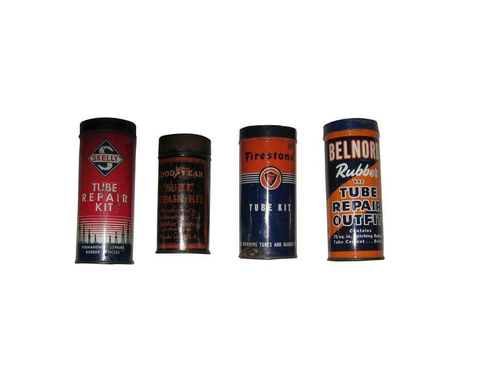 Lot of four 1930s-40s vintage automotive tube repair kits.