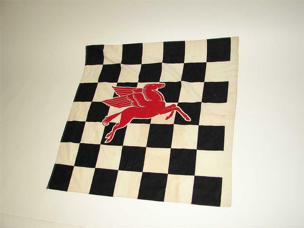 Nifty 1950s Mobil Oil original speedway checkered flag with P