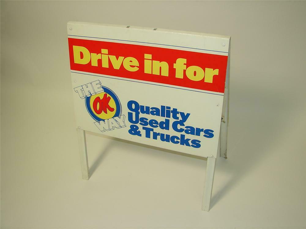 1970s Chevrolet OK Used Cars double-sided curb sign.