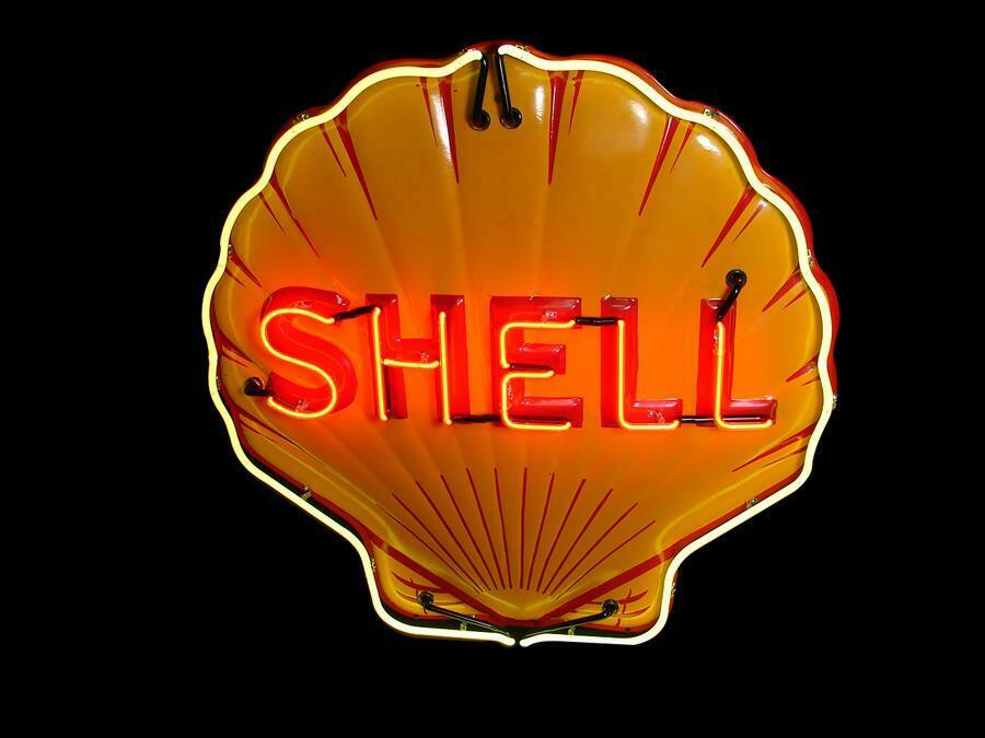 Absolutely gorgeous 1930s Shell Oil embossed three-dimensional neon ...