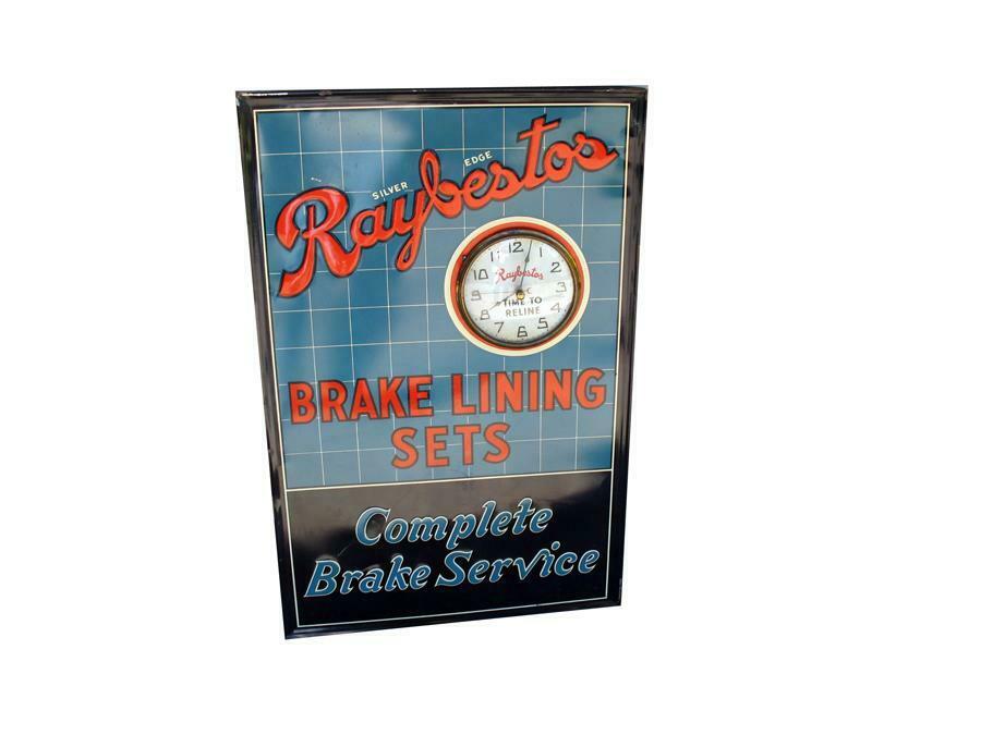 Unusual 1930s Raybestos Brake Lining self-framed tin sign wit