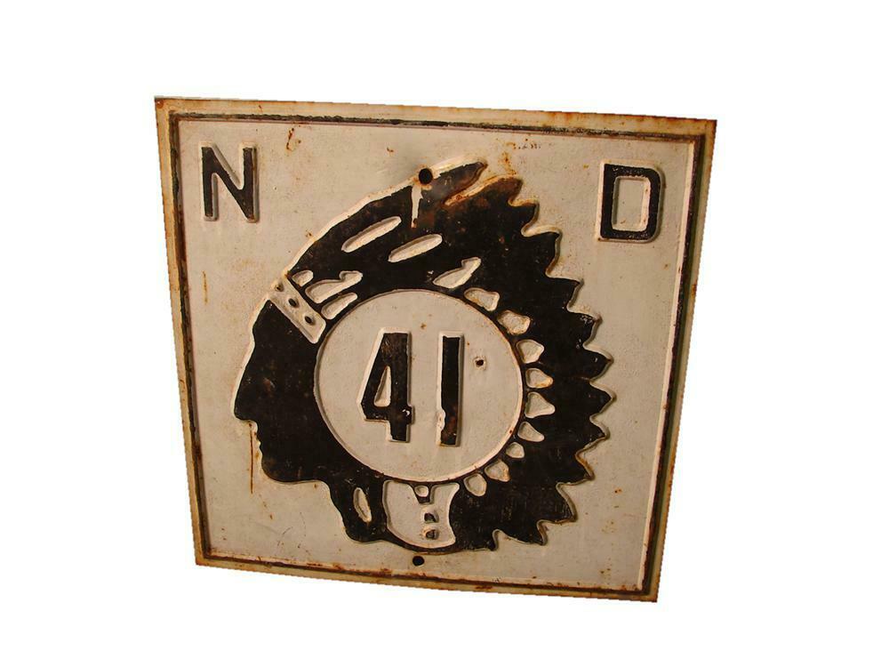 Stellar 1930s North Dakota Highway #41 road sign with embosse