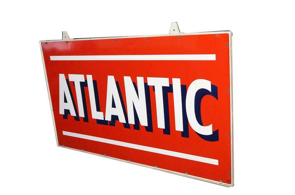 Large 1940s-50s Atlantic Gasoline double-sided porcelain serv