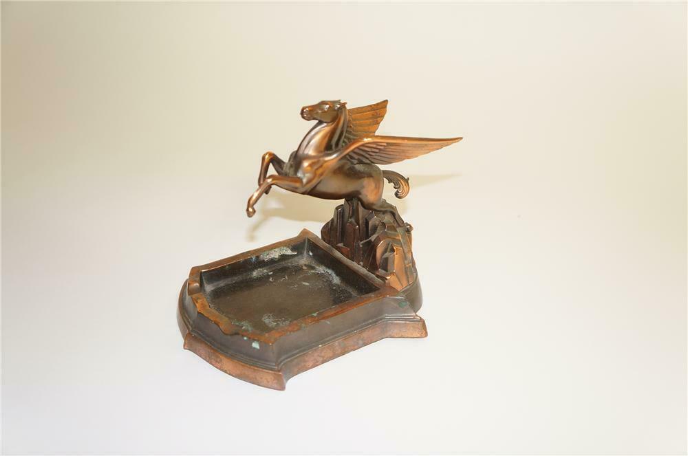 1930s Mobil Oil bronze ashtray featuring a magnificent Mobil