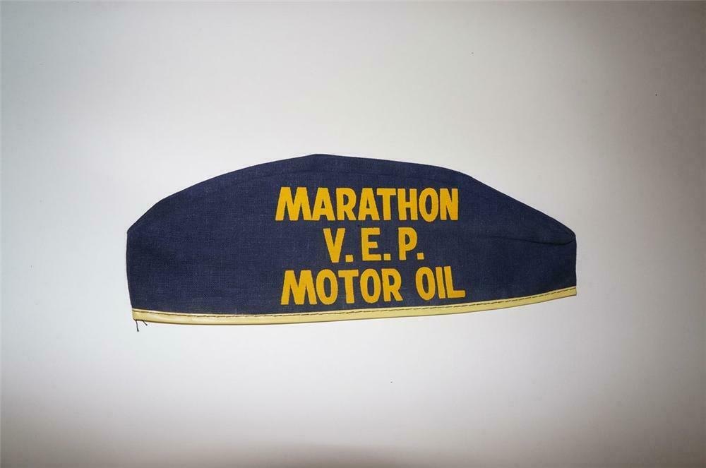 N.O.S. 1940s-50s Marathon Motor Oil service station mechanics hat ...