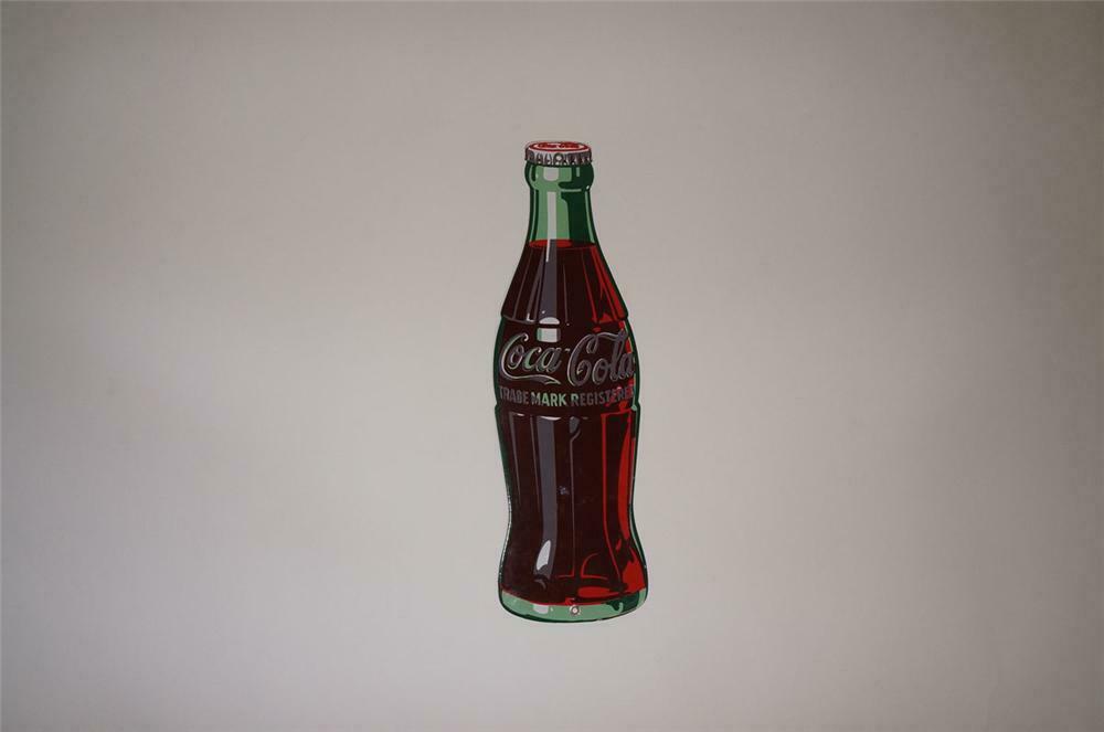 Fantastic N.O.S. 1950s Coca-Cola die-cut porcelain bottle sha