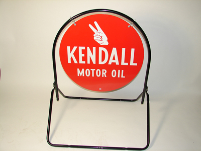 N.O.S. Kendall Motor Oil double-sided tin painted curb sign w