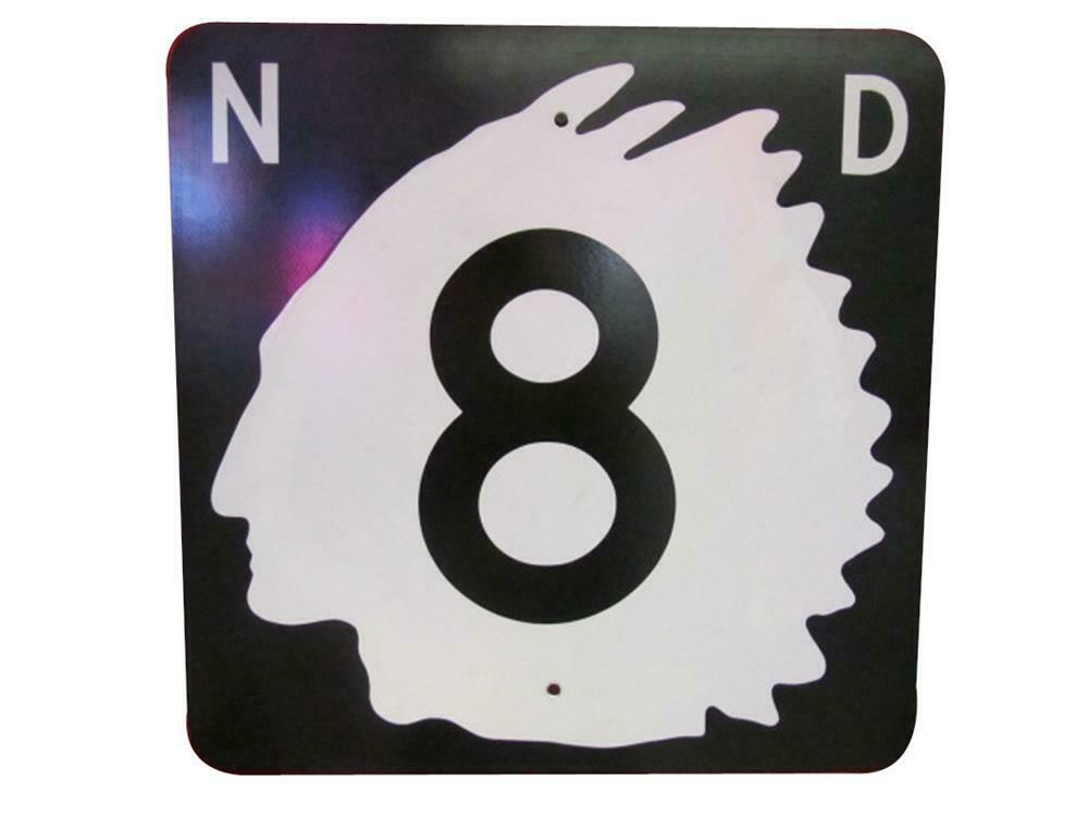 Wonderful vintage North Dakota Highway 8 metal road sign with