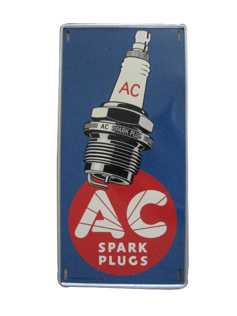 Outstanding N.O.S. 1940s AC Spark Plugs tin painted garage sign with ...