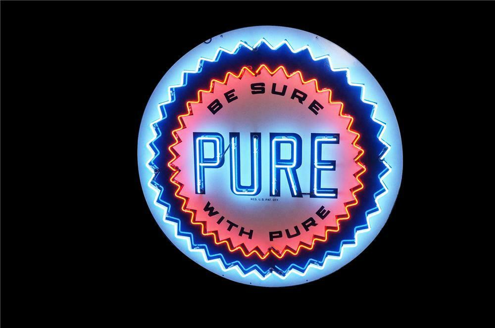 Eye-catching 1950s Pure Oil service station single-sided porc