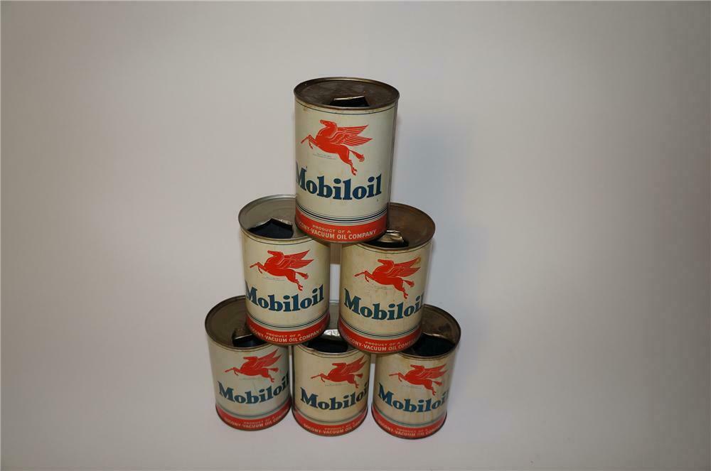 Lot of six 1950s Mobil Oil metal quart cans with Pegasus logo