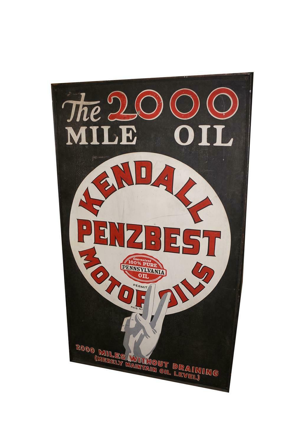 Rare 1930s Kendall Motor Oils "PenzBest" single-sided tin painted wood ...