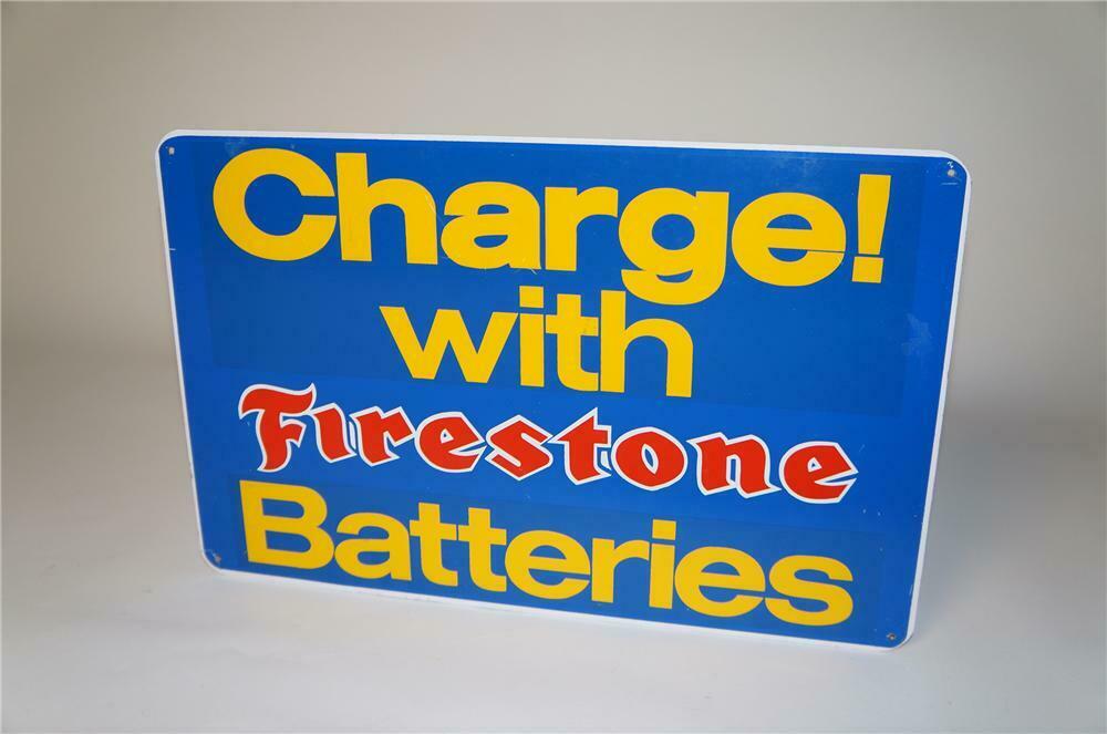 N.O.S. vintage Firestone Batteries single-sided tin sign.