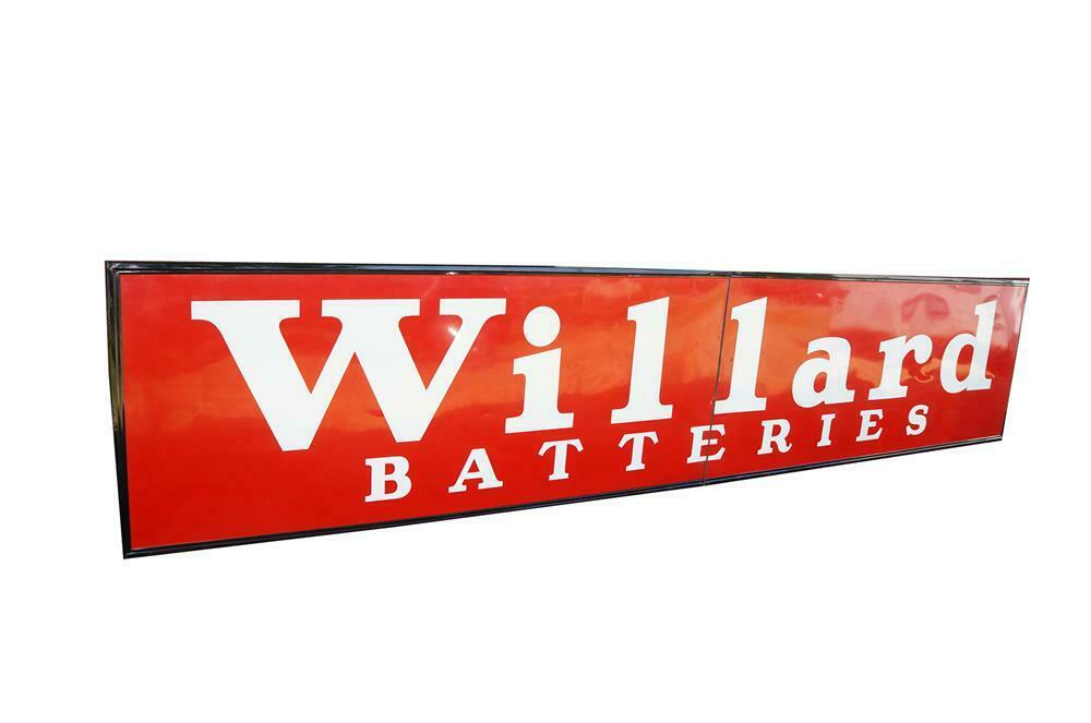 Large N.O.S. 1951 Willard Batteries two piece wood framed tin