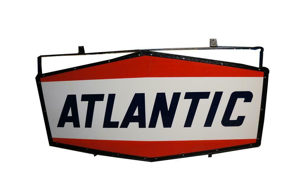 Fabulous 1950s Atlantic Gasoline double-sided porcelain servi