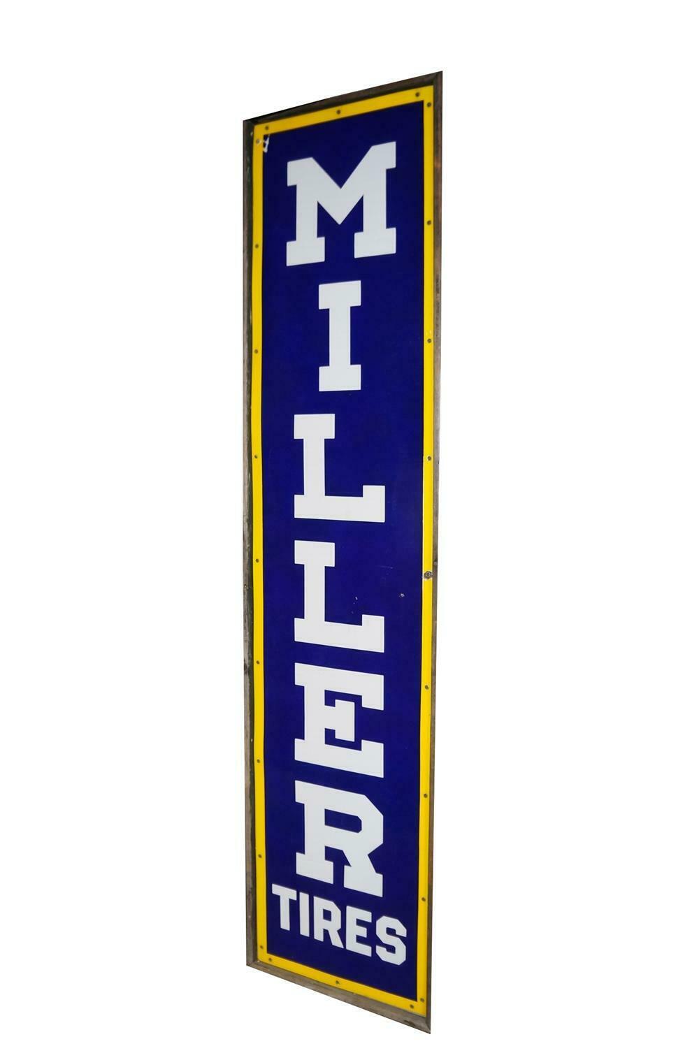 Outstanding 1940s Miller Tires single-sided wood framed porce