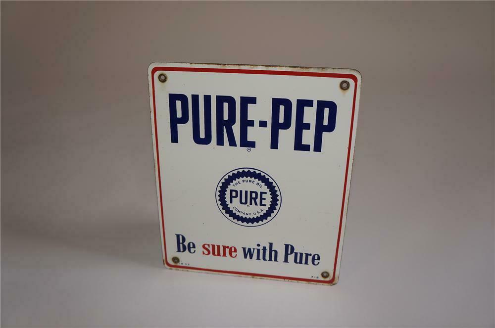 1953 Pure Oil Pure-Pep single-sided porcelain pump plate sign