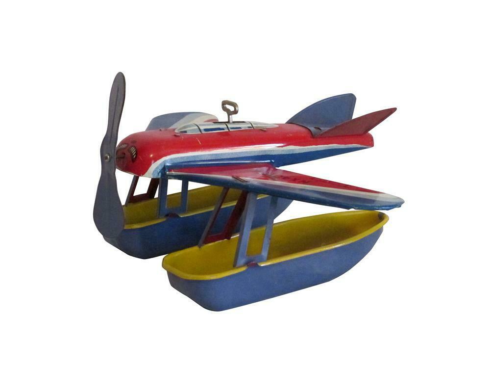 1950's tin litho wind up pontoon Sea plane toy