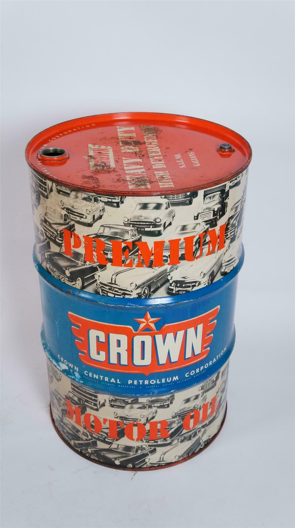 Very cool 1950's Crown Premium Motor Oil fifty five gallon dr
