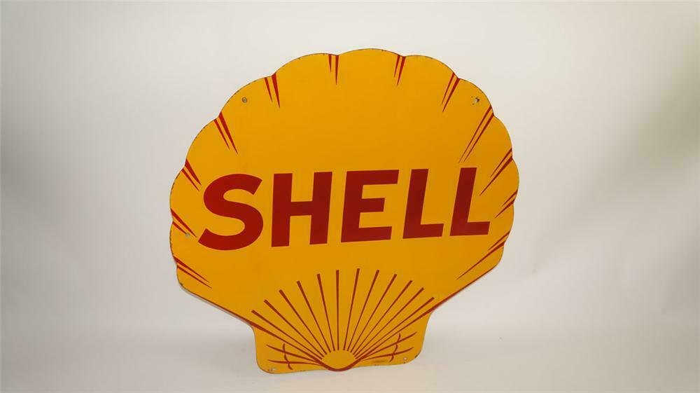 Outstanding 1929 Shell Oil double-sided porcelain clam shell
