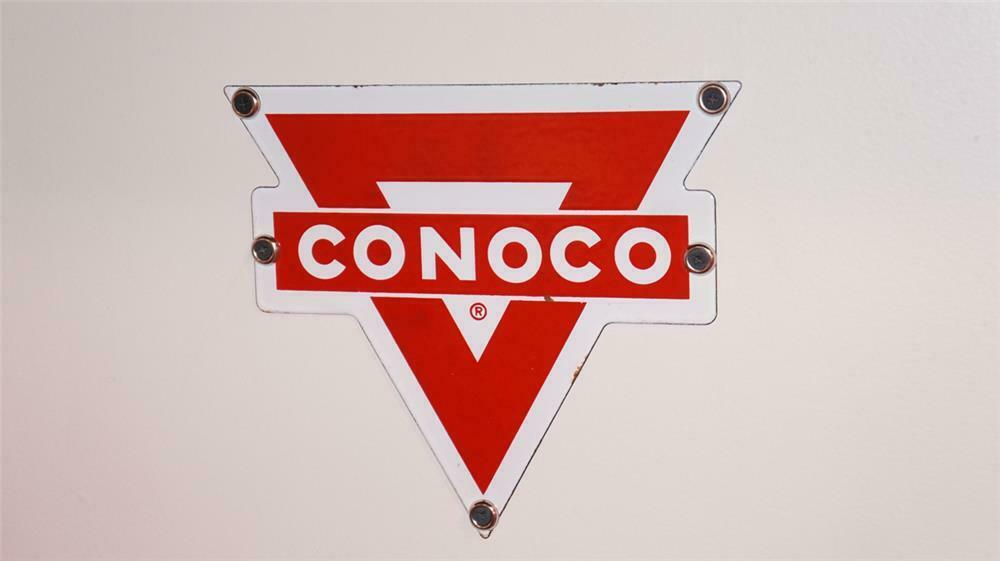 N.O.S. 1950's Conoco Gasoline single-sided porcelain pump pla