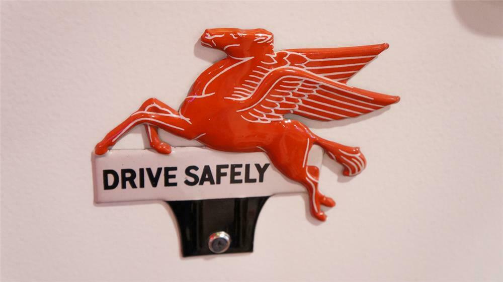 1930's-40's N.O.S. Mobil Oil Drive Safely license plate attac