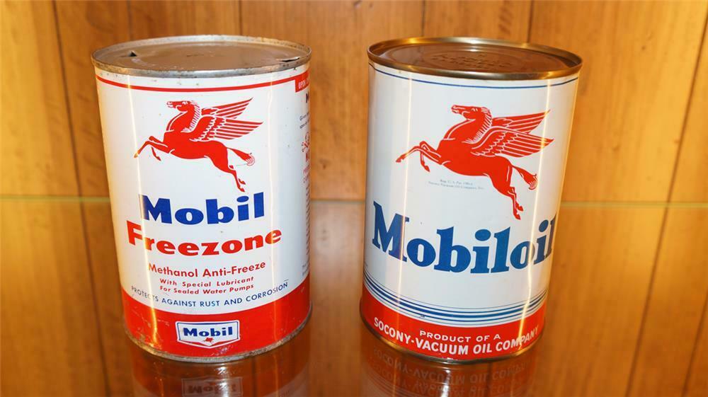 Lot of two circa 1940's-50's Mobil oil metal quart cans. Con