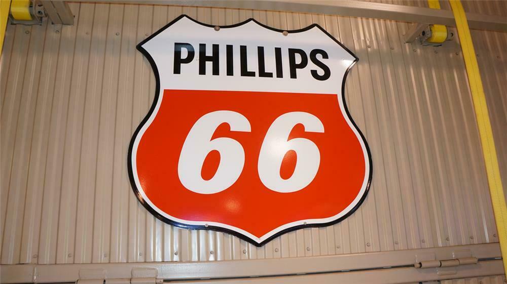 Large Phillips 66 double-sided porcelain shield-shaped servic