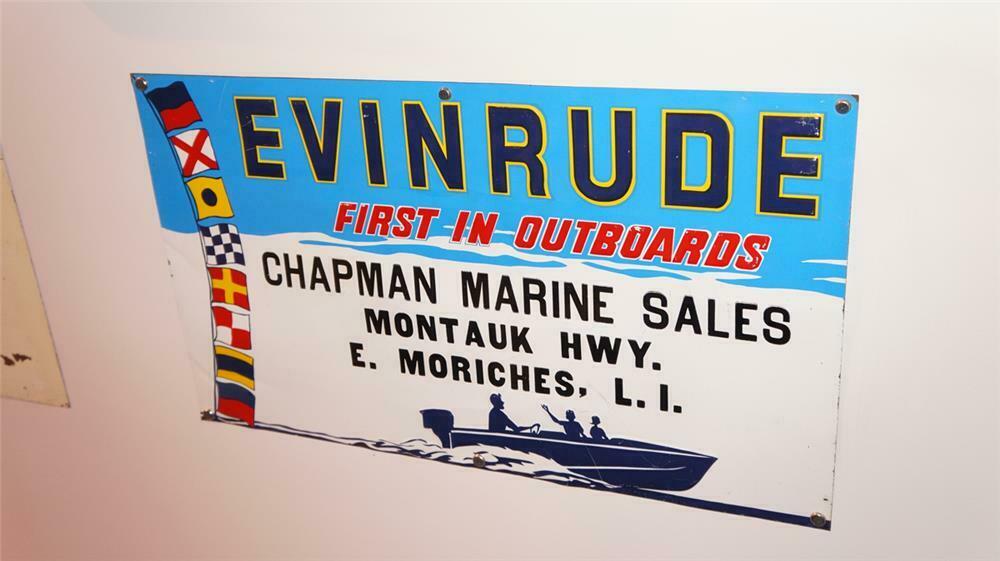 1950's Evinrude Outboard Motors single-sided embossed tin sig