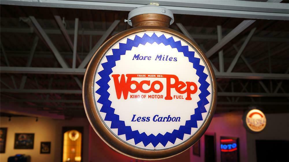 Impressive 1930's Woco Pep 'King of Motor Fuel' metal bodied