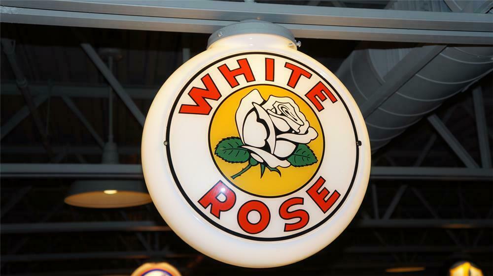 Sharp 1940's-50's White Rose Gasoline gas pump globe in a mil