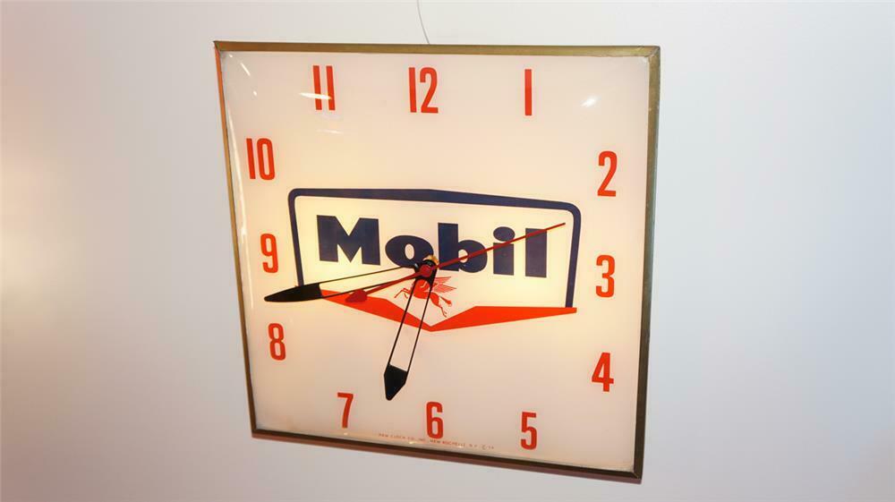 1959 Mobil Oil glass faced light-up station clock by Pam.