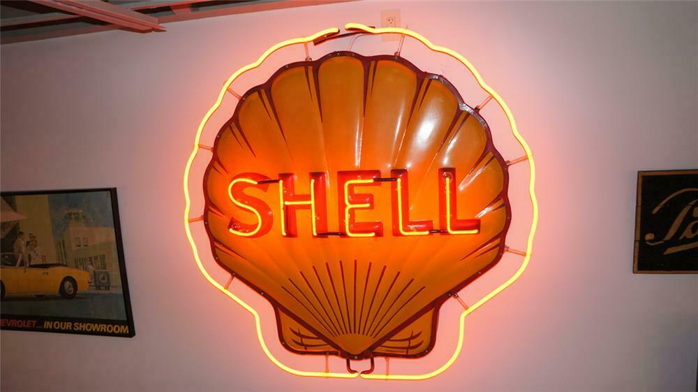 1947 Shell Oil single-sided neon porcelain clamshell shaped s