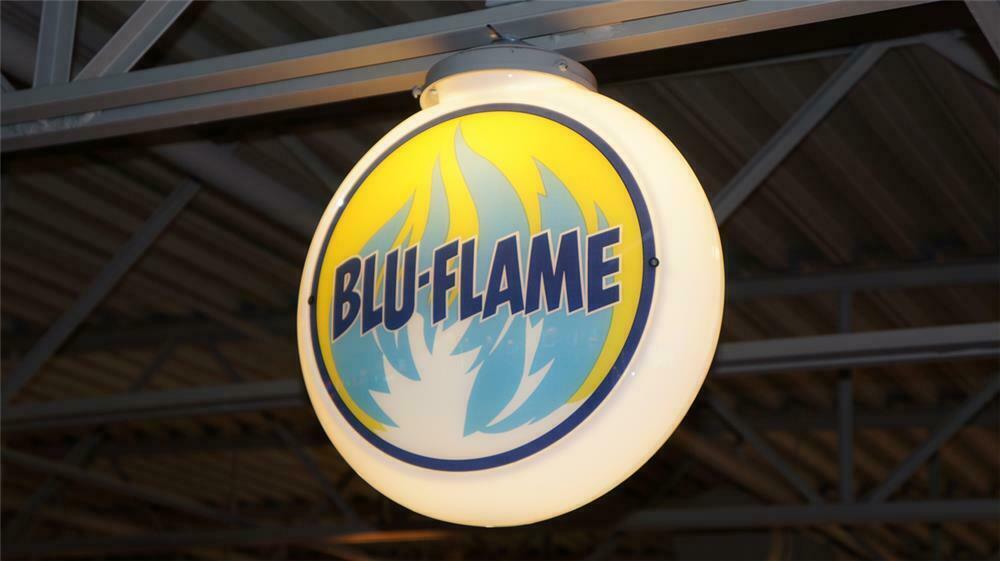 Stylish 1950's Blu-Flame Gasoline milk bodied glass gas pump