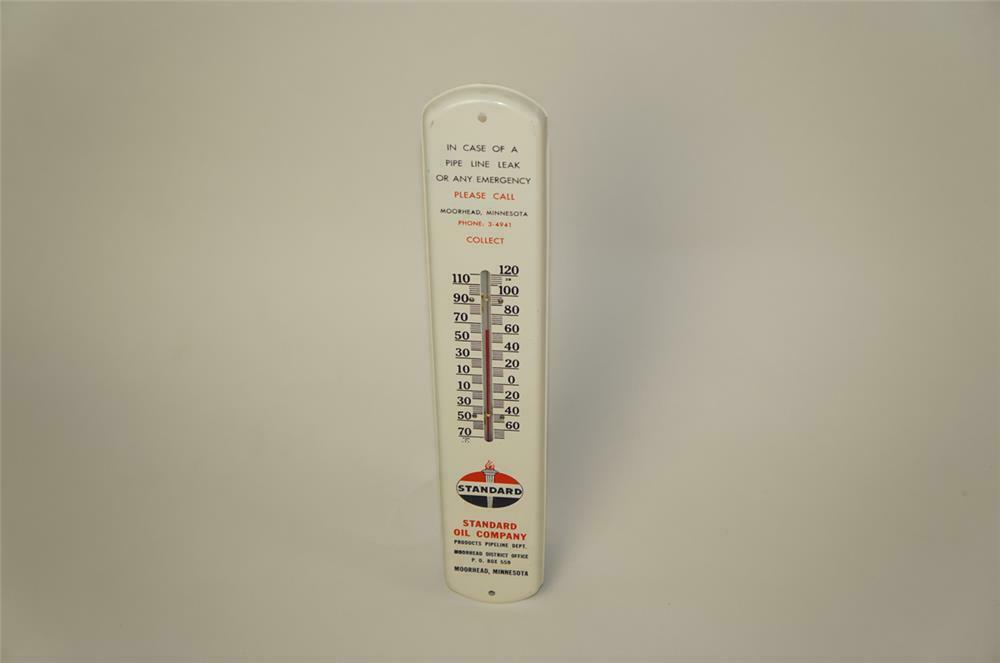 NOS 1950's Standard Oil die-cut tin thermometer with Standard