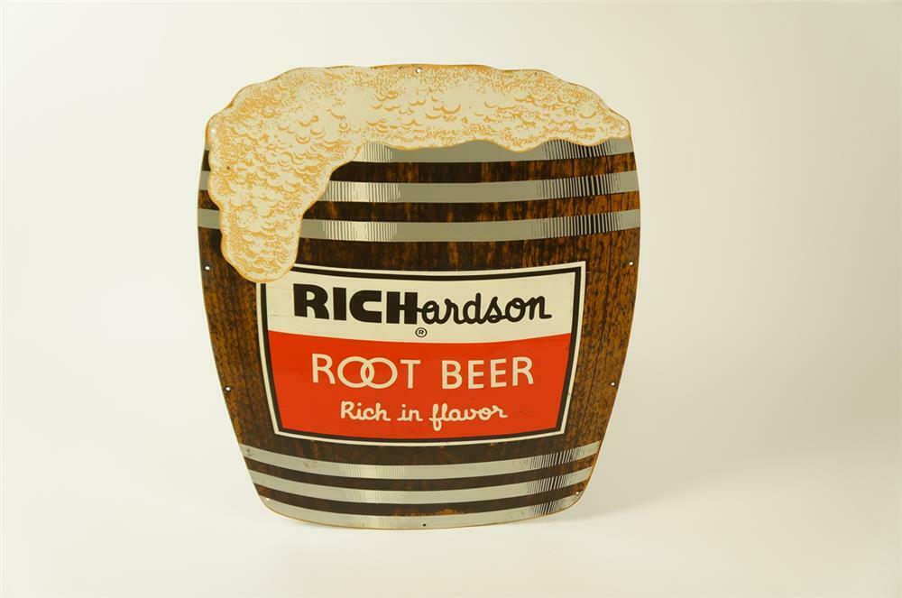 Fantastic 1950s Richardson Root Beer single-sided die-cut tin