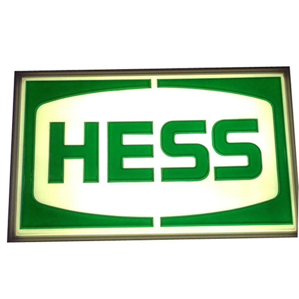 Large Hess Oil single-sided light-up service station sign in