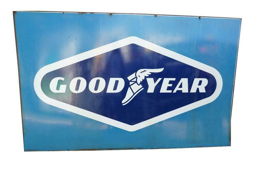 Huge 1960s Goodyear Tires double-sided porcelain garage sign