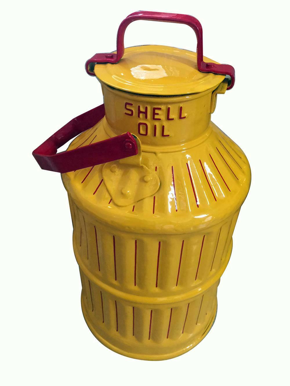 Large 1920s-30s embossed Shell Oil can with safety lid