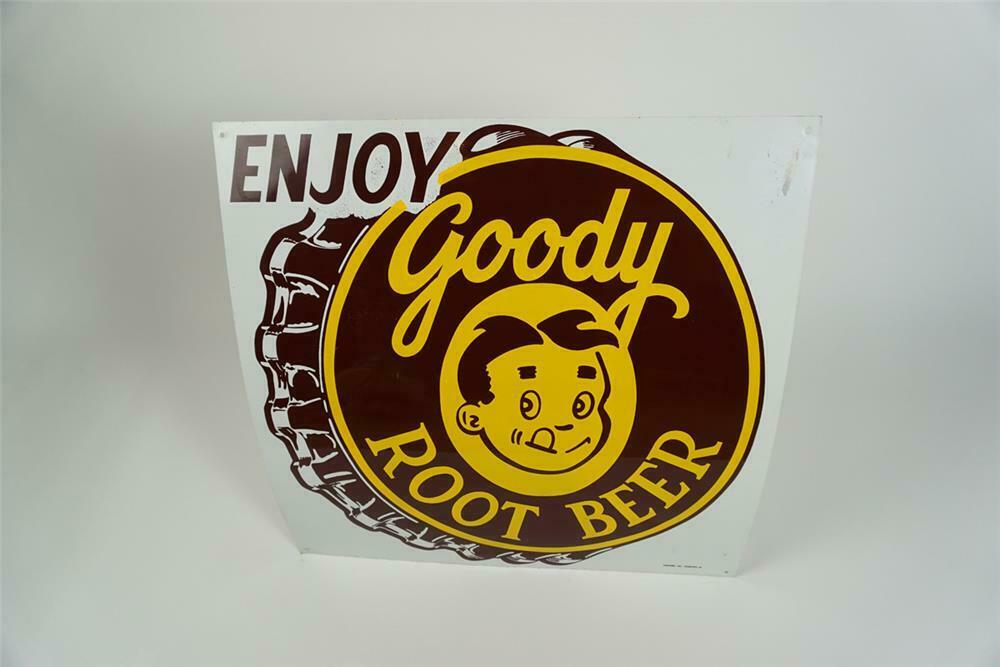 Seldom seen 1950s Goody Root Beer single-sided tin diner sign