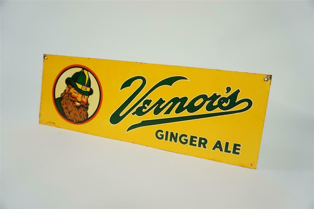 Scarce 1940s Vernor's of Michigan Ginger Ale tin sign. Highly