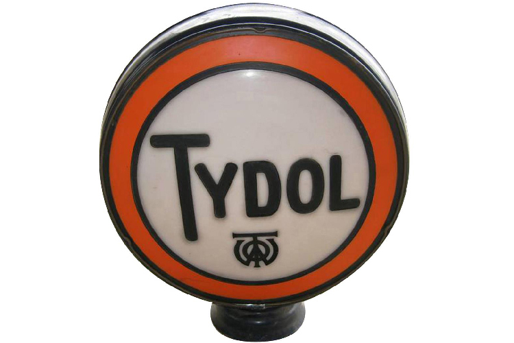 Rare 1930s Tydol Gasoline cast face gas pump globe in a low p