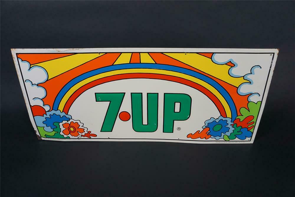 Very stylish late 1960s-early 70s 7-up Soda embossed tin sign