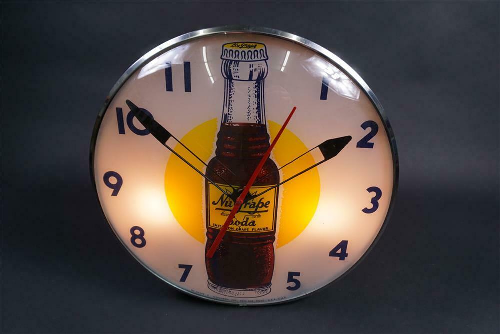 Scarce NuGrape Soda glass faced diner clock with bottle graph
