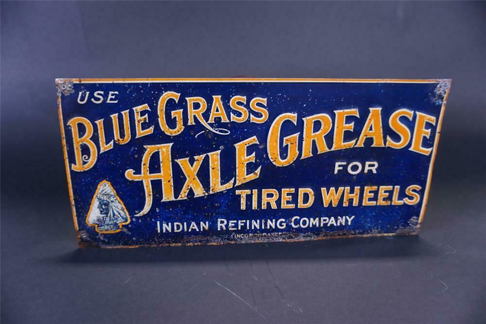Early 1920s Blue Grass Axle Grease for Tired Wheels single-si
